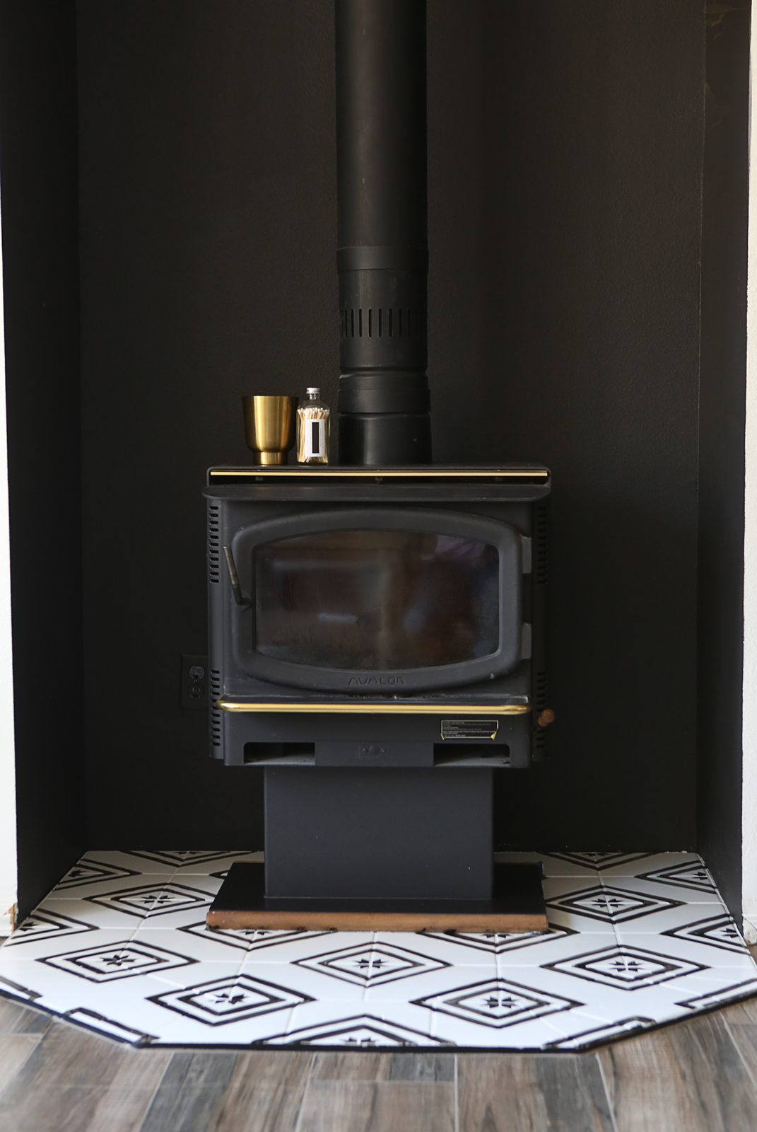 The Cabin: DIY Cement Tile Wood Stove Reveal - leahremillet.com